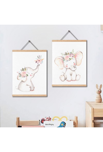 DekorLoft Neşeli Pembe Çiçekli Fil Kardeşler Ikili Askılı Pu Deri Çocuk Odası Tablosu DekorLoft Neşeli Pembe Çiçekli Fil Kardeşler Ikili Askılı Pu Deri Çocuk Odası Tablosu