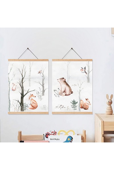 DekorLoft Huzur Ormanı Ikili Askılı Pu Deri Çocuk Odası Tablosu