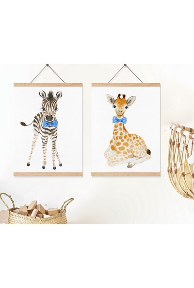 DekorLoft Papyonlu Hayvanlar Zebra ve Zürafa Ikili Askılı Pu Deri Çocuk Odası Tablosu DekorLoft Papyonlu Hayvanlar Zebra ve Zürafa Ikili Askılı Pu Deri Çocuk Odası Tablosu