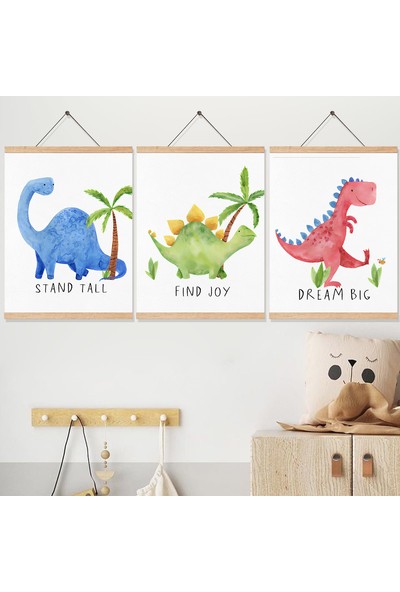 DekorLoft Palmiyeli Dinozorlar Üçlü Askılı Pu Deri Çocuk Odası Tablosu DekorLoft Palmiyeli Dinozorlar Üçlü Askılı Pu Deri Çocuk Odası Tablosu