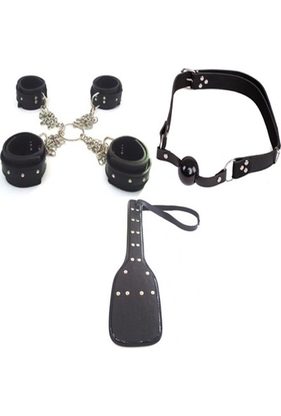 Hintohu Deri Fantezi El Ayak Kelepçesi Siyah + Deri Fantazi Ağız Topu + Deri Fantazi Şaplak 3 Lü Set Hintohu Deri Fantezi El Ayak Kelepçesi Siyah + Deri Fantazi Ağız Topu + Deri Fantazi Şaplak 3 Lü Set