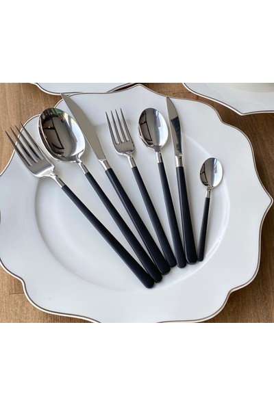 Rossev Dali Black 42 Parça Kaşık Çatal Bıçak Takımı