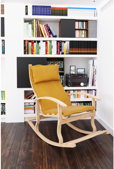 Mobildeco Padişah Ahşap Sallanan Sandalye Hardal Sarısı - Doğal