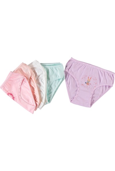 Ilke Kız Çocuk Likralı Baskılı Renkli Penye Bikini Külot 6'lı