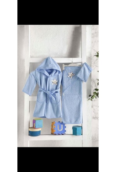 Mixi Baby Bebek Bornoz Seti Mavi %100 Pamuk 0-3 Yaş Mixi Baby Bebek Bornoz Seti Mavi %100 Pamuk 0-3 Yaş