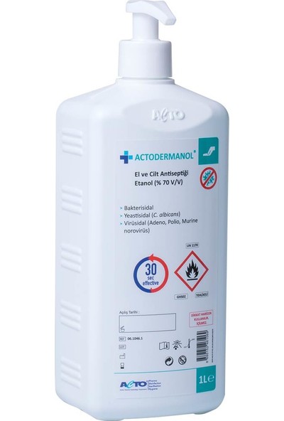 Actodermanol El ve Cilt Dezenfektanı Antiseptiği 1lt + 1 Adet Pompa Actodermanol El ve Cilt Dezenfektanı Antiseptiği 1lt + 1 Adet Pompa