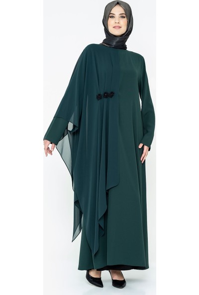 Beyza Gül Detaylı Haki Tesettür Abiye Elbise 5021