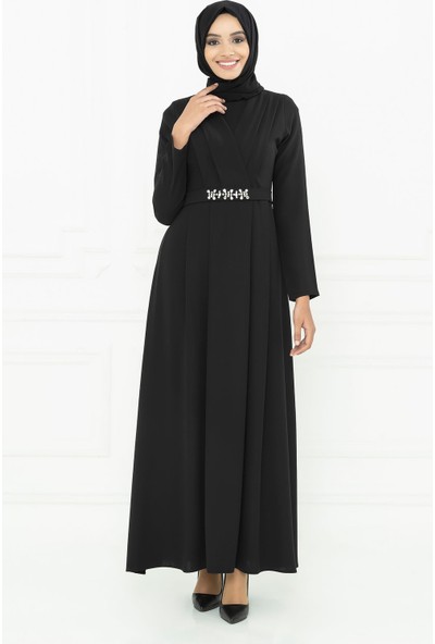 Beyza Taşlı Kemerli Siyah Tesettür Abiye 5057 Beyza Taşlı Kemerli Siyah Tesettür Abiye 5057