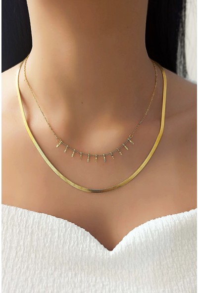 ÇLK Accessories Çelik 2 Li Italyan Zincir Çubuk Kadın Çelik Kolye TRKOLYE5415 B34503 ÇLK Accessories Çelik 2 Li Italyan Zincir Çubuk Kadın Çelik Kolye TRKOLYE5415 B34503