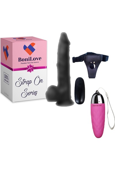 Bonilove Strap On Series 21 cm 10 Modlu Titreşimli Strap On Realistik Penis+Mini Vibratör Bonilove Strap On Series 21 cm 10 Modlu Titreşimli Strap On Realistik Penis+Mini Vibratör