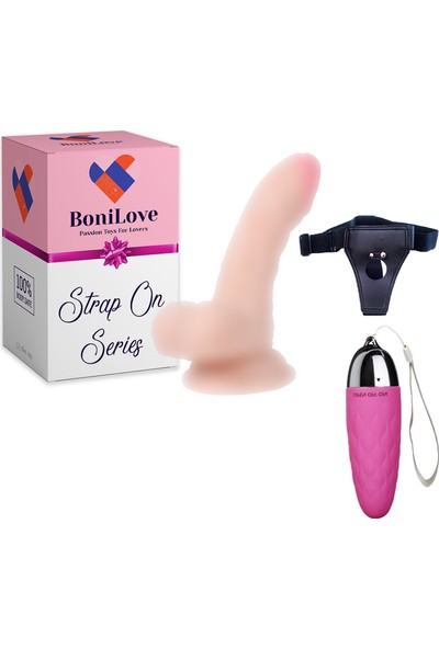 Bonilove Strap On Series 13 cm Anal ve Vajinal Kullanılabilen Realistik Penis+Mini Vibratör Bonilove Strap On Series 13 cm Anal ve Vajinal Kullanılabilen Realistik Penis+Mini Vibratör