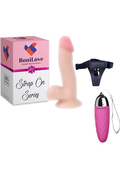 Bonilove Strap On Series 17 cm Yumuşak Dokuda Belden Bağlamalı Takma Penis+Mini Vibratör Bonilove Strap On Series 17 cm Yumuşak Dokuda Belden Bağlamalı Takma Penis+Mini Vibratör