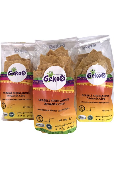 Gekoo Sebzeli Fırınlanmış Cips Havuç - Soğan - Zeytinyağlı 200 gr - 3'lü