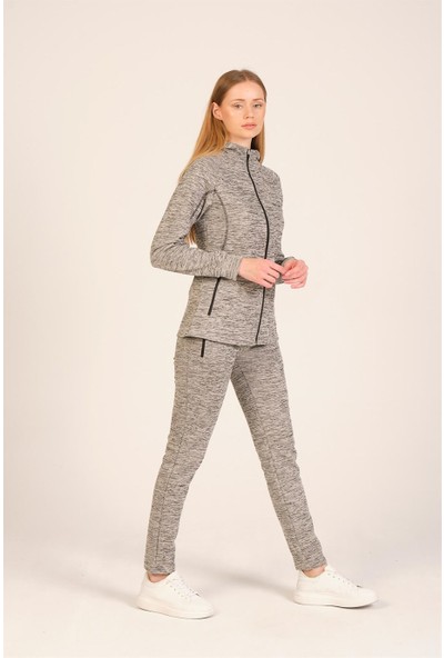 Krepp Kadın Kapüşonlu Karyoka Çizgi Detaylı Eşofman Takımı 162