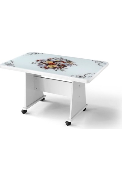 Sivasgözde Ekonomik Tekerlekli Camlı Orta Sehpa 103X63X60CM