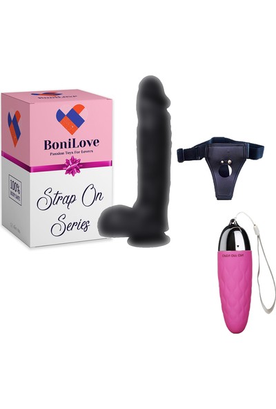 Bonilove Strap On Series Spartacus 24 cm Belden Bağlamalı Penis+Mini Vibratör