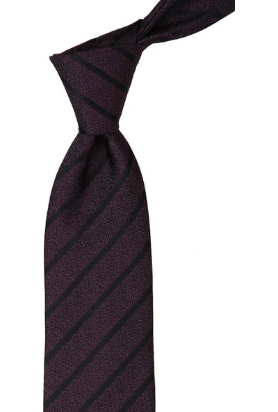 Kravatkolik Mürdüm Çizgi Desen Mendilli Klasik Kravat KK10366