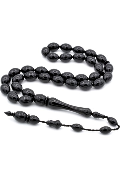 Murty99 Hakiki Usta Işi Arpa Kesim Siyah Uçak Camı Tesbih Iri Boy