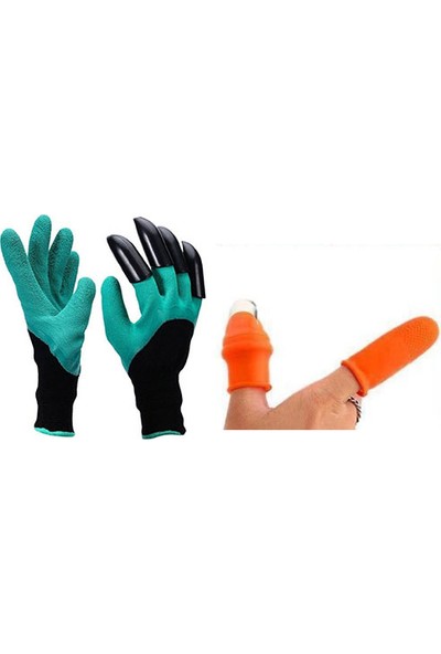 Turkish A2Z Toprak Kazma Bahçe Eldiveni ve Pratik Baş Parmak Sebze Kesme Ayıklayıcı