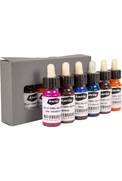 Karin Kolay Ebru 6 Renk Boya Seti Damlalıklı Şişe 30ML Karin Kolay Ebru 6 Renk Boya Seti Damlalıklı Şişe 30ML