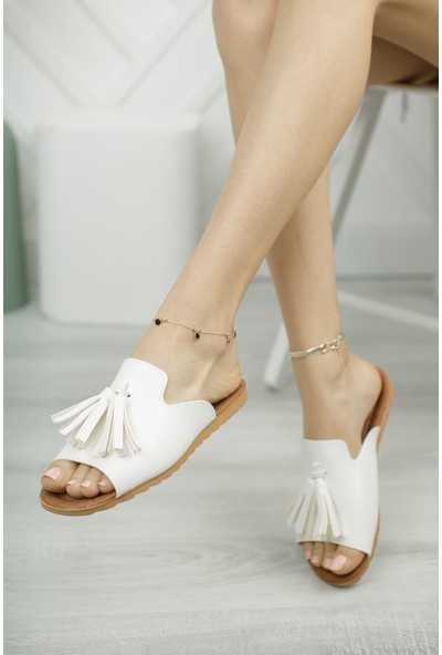 Modafrato Wzy Püsküllü Kadın Terlik Dış Mekan ve Ev Terliği