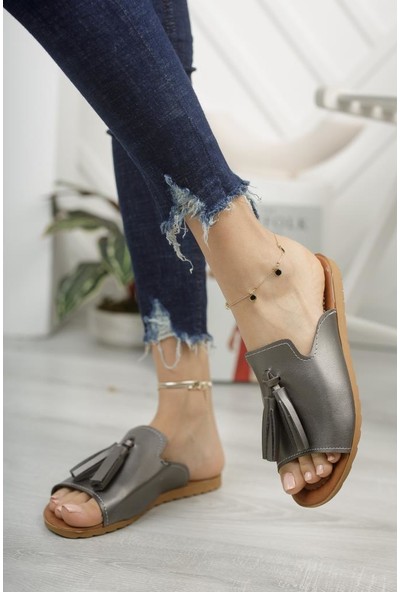 Modafrato Wzy Püsküllü Kadın Terlik Dış Mekan ve Ev Terliği