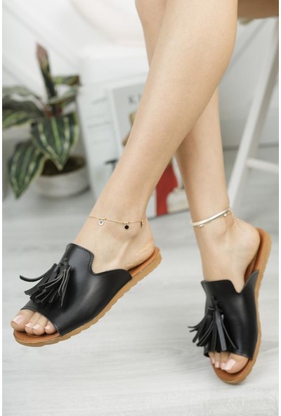 Modafrato Wzy Püsküllü Kadın Terlik Dış Mekan ve Ev Terliği