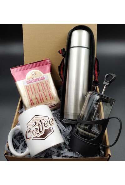 VegaGiftShop Deri Çantalı 500 ml Exclusive Çelik Termos & French Press & Tasarım Kupa & Colombian Kahve Set VegaGiftShop Deri Çantalı 500 ml Exclusive Çelik Termos & French Press & Tasarım Kupa & Colombian Kahve Set