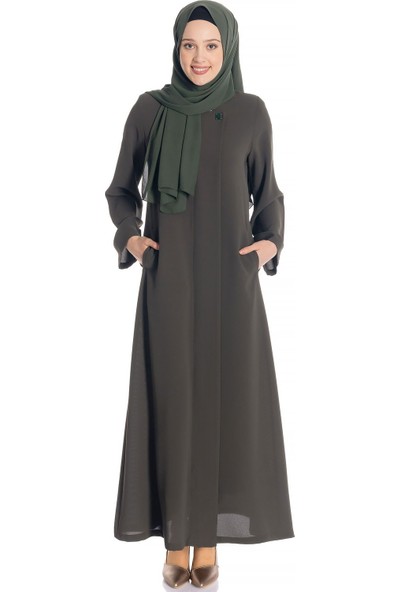 Beyza Fermuarlı Çıtçıtlı Haki Ferace 768