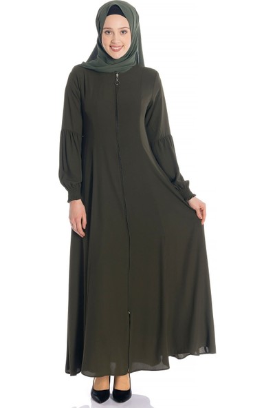 Beyza Fermuarlı Kloş Haki Ferace 668 Beyza Fermuarlı Kloş Haki Ferace 668