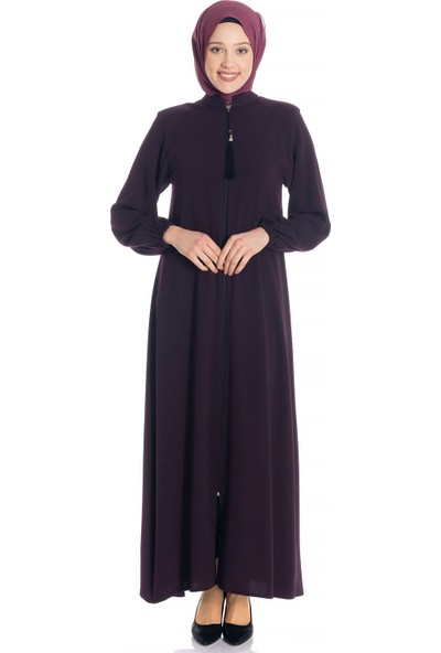 Beyza Fermuarlı Reglan Kol Mürdüm Ferace 323-1