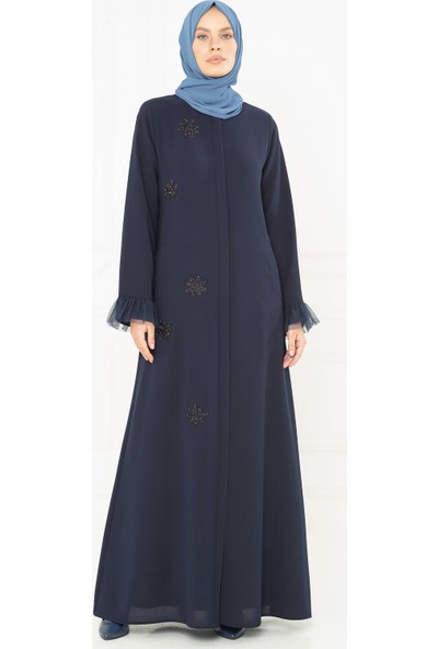 Beyza Tül Detaylı Taş Işlemeli Lacivert Ferace 3195 Beyza Tül Detaylı Taş Işlemeli Lacivert Ferace 3195