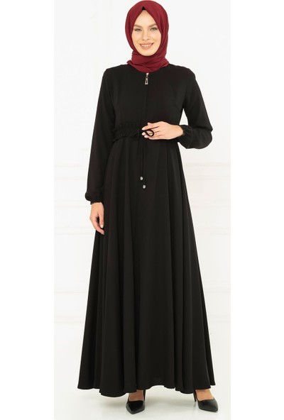 Beyza Kemer Bağcıklı Siyah Ferace 3M3105