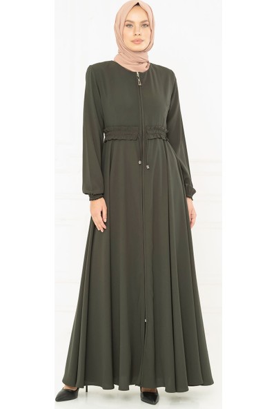 Beyza Kemer Bağcıklı Haki Ferace 3M3105