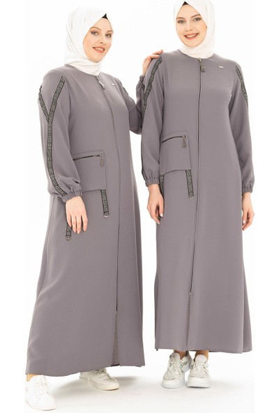 Beyza Şerit Detaylı Gri Spor Ferace 3373 Beyza Şerit Detaylı Gri Spor Ferace 3373