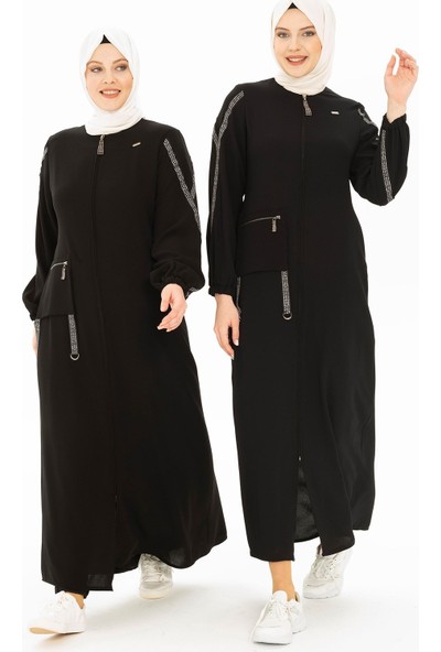 Beyza Şerit Detaylı Siyah Spor Ferace 3373 Beyza Şerit Detaylı Siyah Spor Ferace 3373