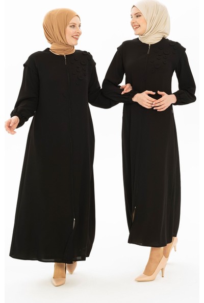 Beyza Düğme Detaylı Siyah Ferace 3315