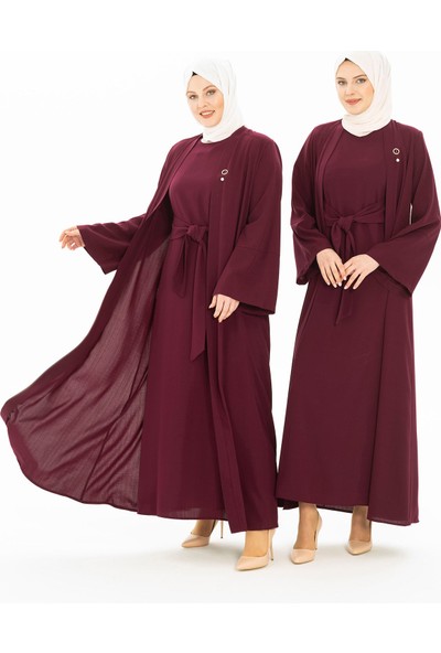 Beyza Kuşaklı Tesettür Mürdüm Abaya Takım 3249 Beyza Kuşaklı Tesettür Mürdüm Abaya Takım 3249