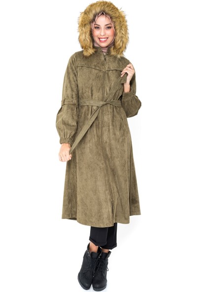 Beyza Fermuarlı Kuşaklı Tesettür Haki Kaban 3152 Beyza Fermuarlı Kuşaklı Tesettür Haki Kaban 3152