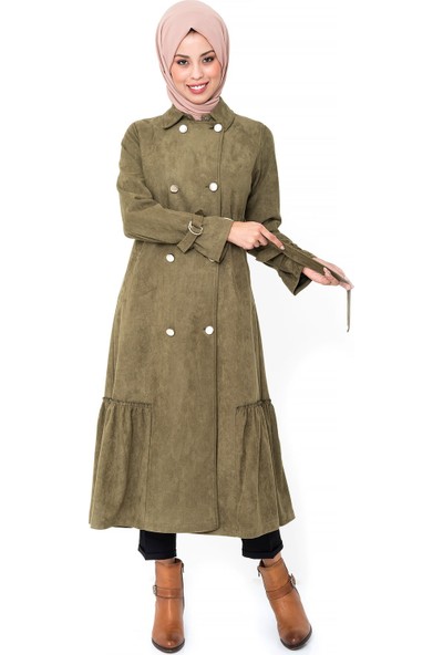 Beyza Düğmeli Kuşaklı Tesettür Haki Kaban 3135 Beyza Düğmeli Kuşaklı Tesettür Haki Kaban 3135