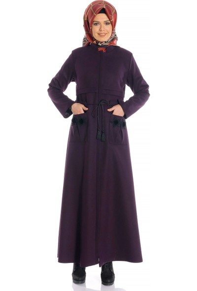 Beyza Kemerli Mürdüm Uzun Kaşe Kaban 799 Beyza Kemerli Mürdüm Uzun Kaşe Kaban 799