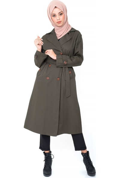 Beyza Düğmeli Haki Tesettür Trençkot 3134 Beyza Düğmeli Haki Tesettür Trençkot 3134