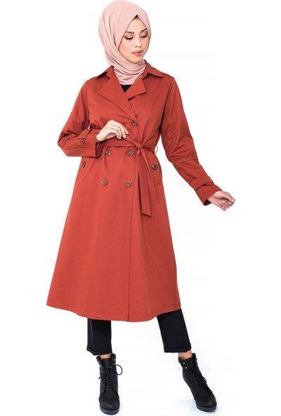 Beyza Düğmeli Kiremit Tesettür Trençkot 3134 Beyza Düğmeli Kiremit Tesettür Trençkot 3134