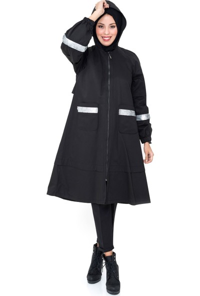 Beyza Fermuarlı Kapüşonlu Tesettür Siyah Trençkot 3112 Beyza Fermuarlı Kapüşonlu Tesettür Siyah Trençkot 3112