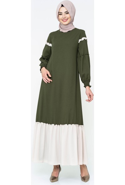 Beyza Iki Renkli Haki Tesettür Elbise 5101