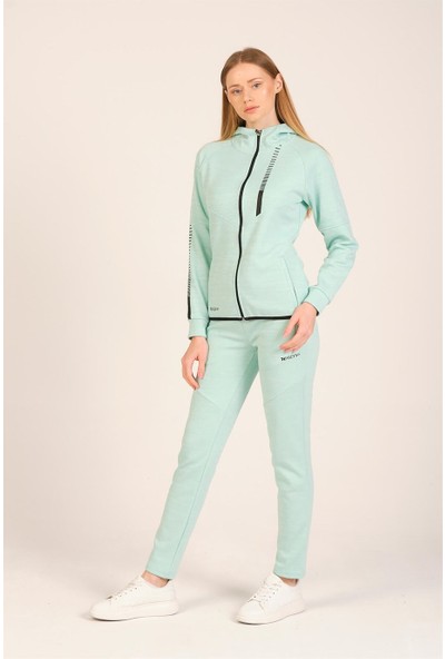 Krepp Kadın Kapüşonlu Çizgi Baskılı Eşofman Takımı 163