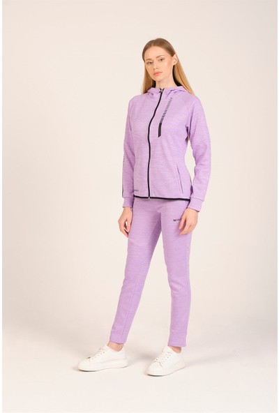 Krepp Kadın Kapüşonlu Çizgi Baskılı Eşofman Takımı 163