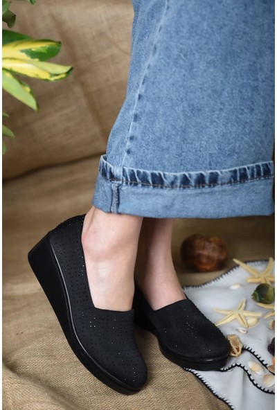 TuwoShoes Dolgu Topuk Taşlı Ayakkabı