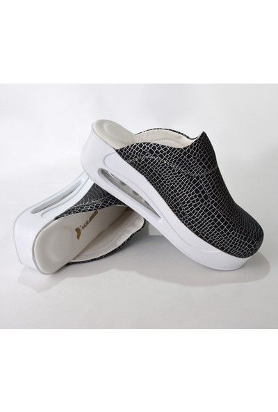 Nur Ortopedi Lacivert Gümüş Kapalı Airmax Kadın Sabo Terlik