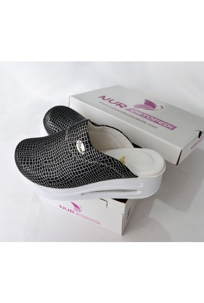 Nur Ortopedi Siyah Gümüş Kapalı Airmax Kadın Sabo Terlik Nur Ortopedi Siyah Gümüş Kapalı Airmax Kadın Sabo Terlik